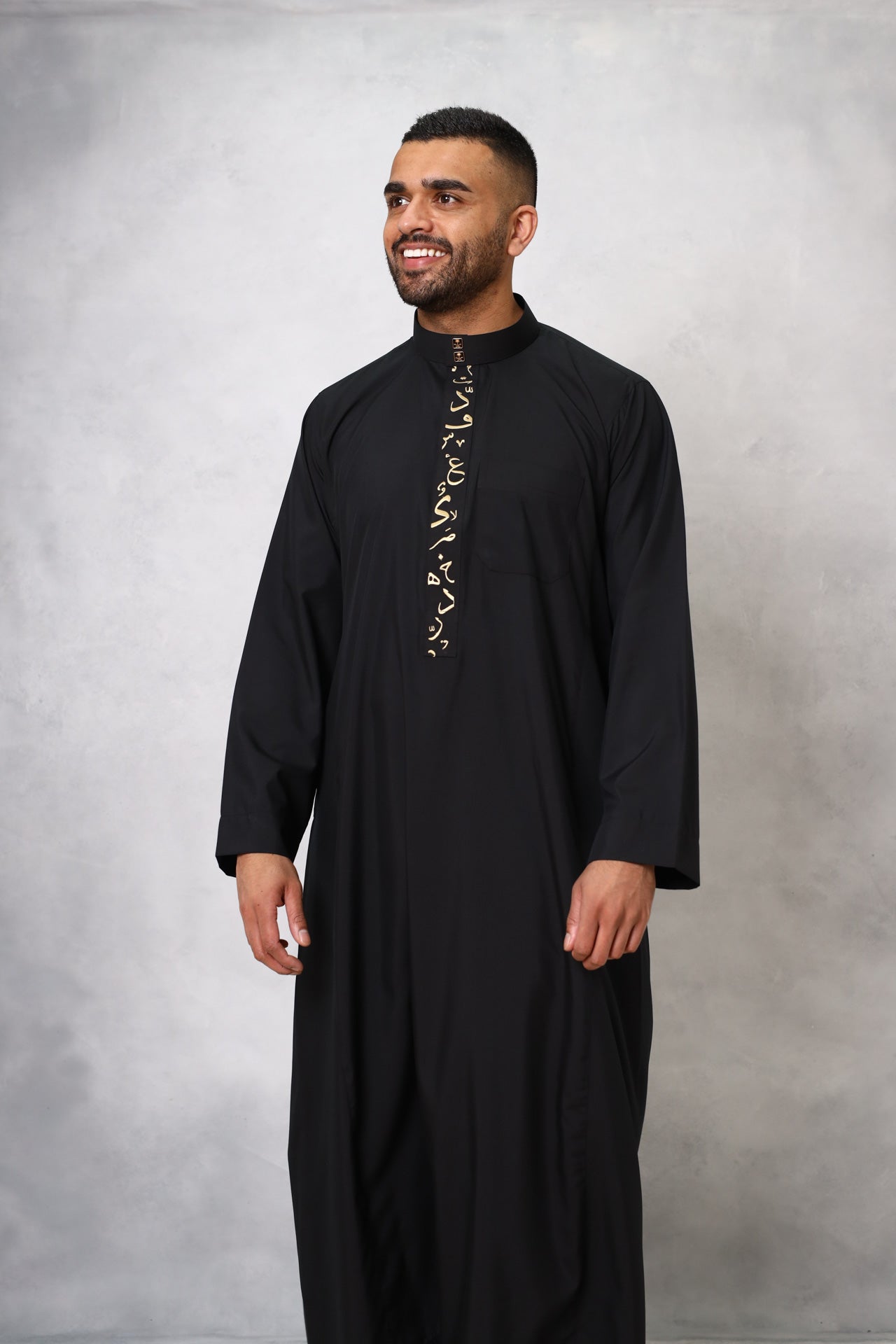Buy Saudi Embroidery Calligraphy Black Thobe & Jubbah For Men - MyHijab ...